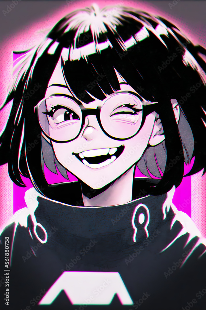 Monochromatic fang-toothed anime character portrait with chromatic ...