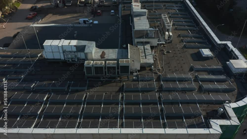 Drone top down view of solar panels Photovoltaic modules mounted on a ...