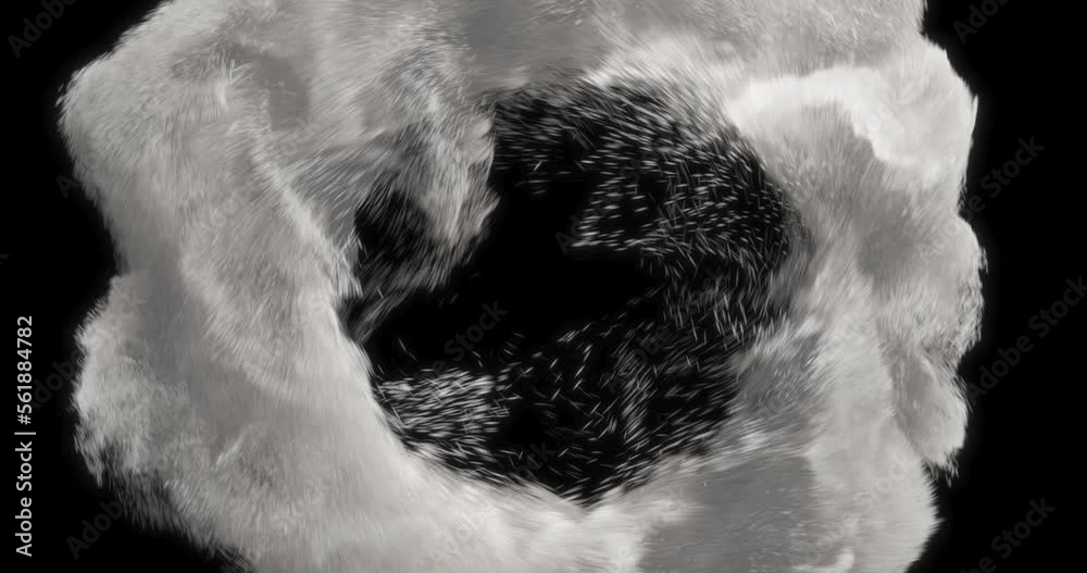 A ring of white particles swirl into the screen, creating a mesmerizing ...