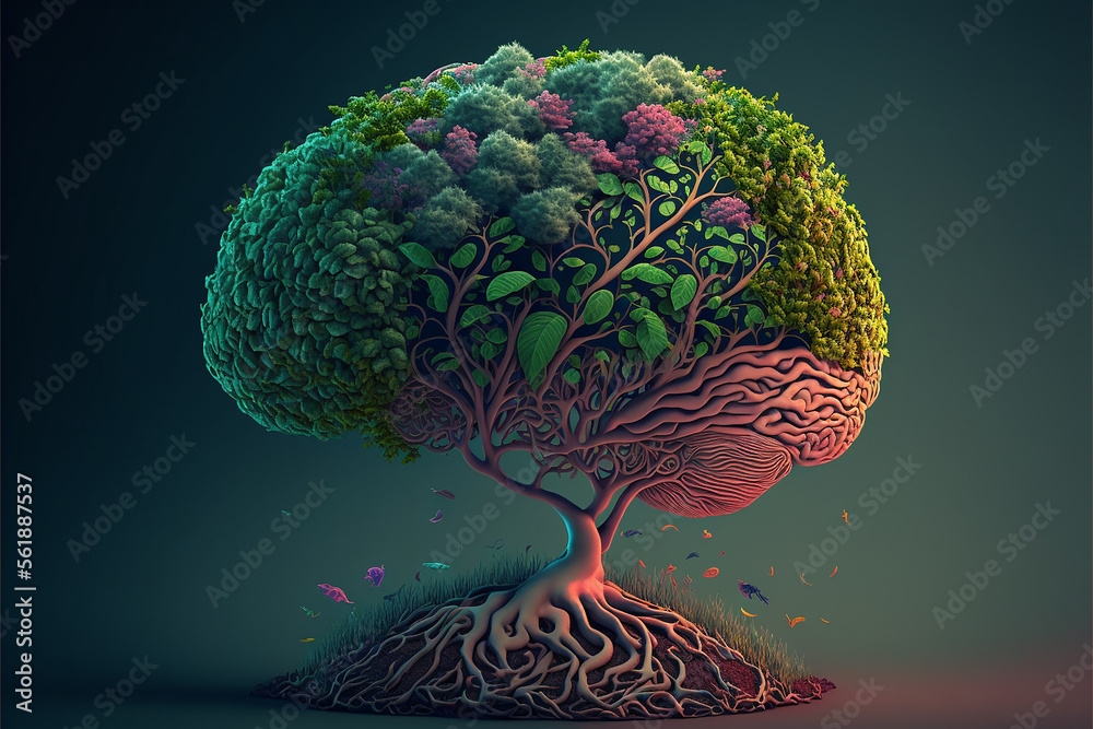 Brain in the shape of a tree. Created with generative Ai technology ...