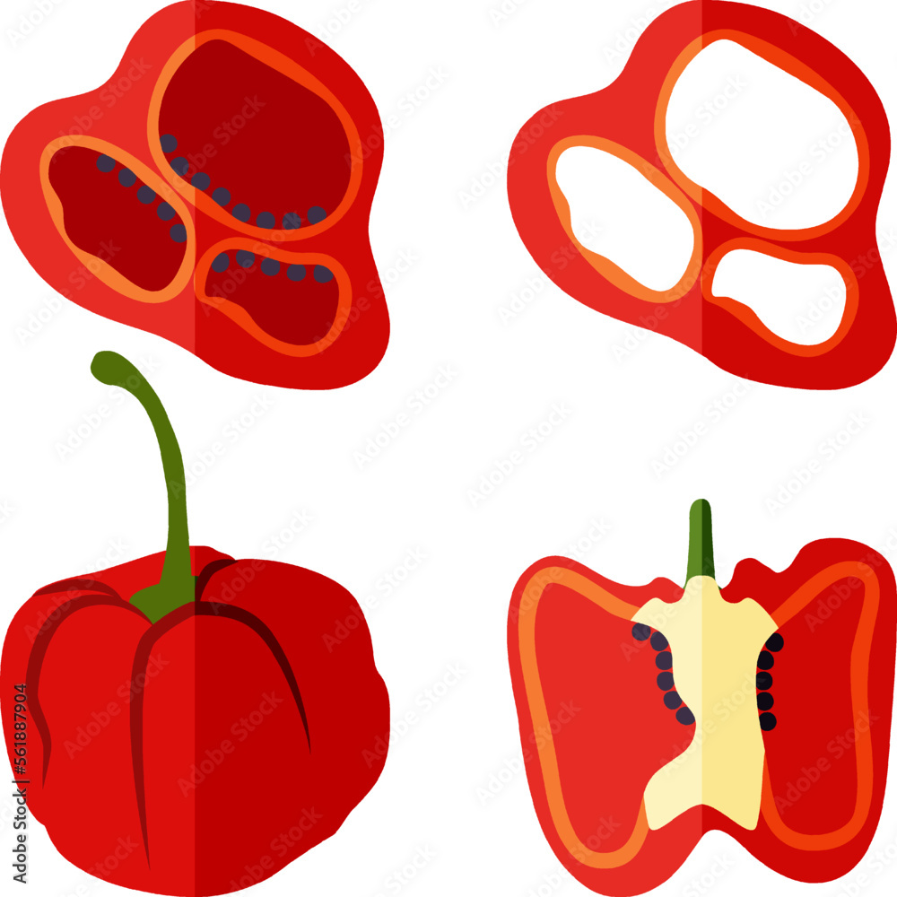 Set with whole, half, quarter, slices of Rocoto peppers. Locoto peppers ...