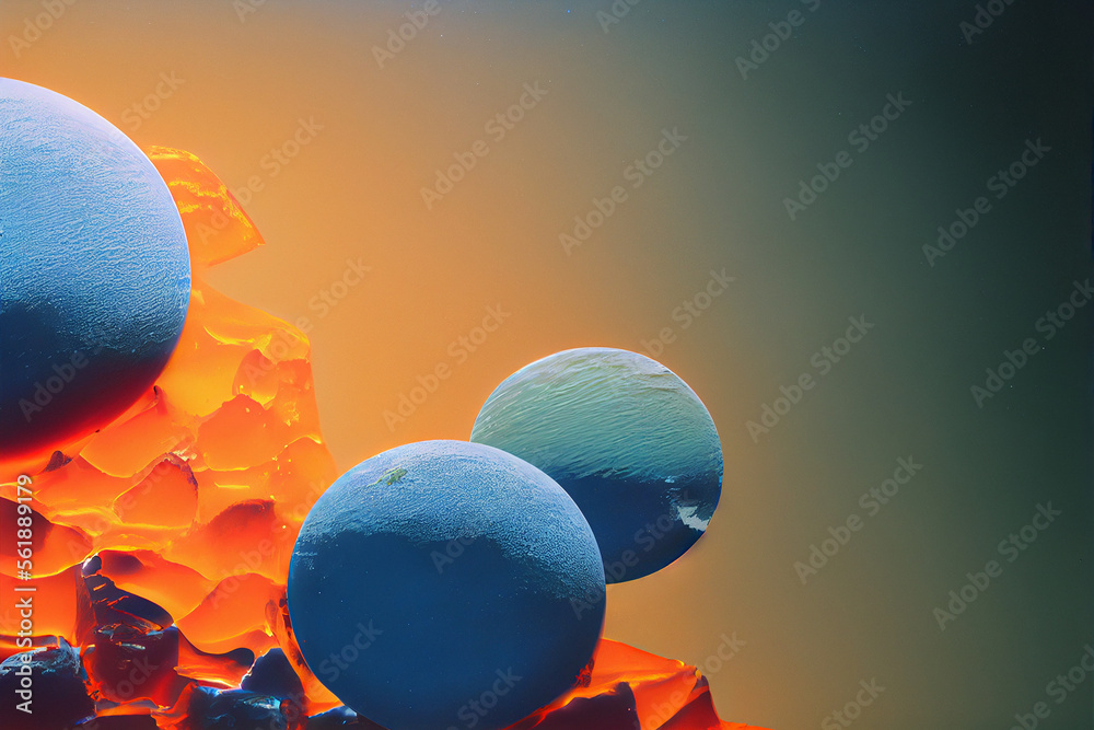 Abstract composition of various hovering shapes resembling space ...