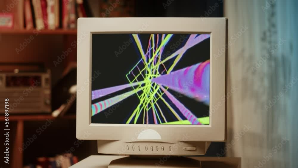 Retro pc with vintage screen saver, for chroma key green screen, Old ...
