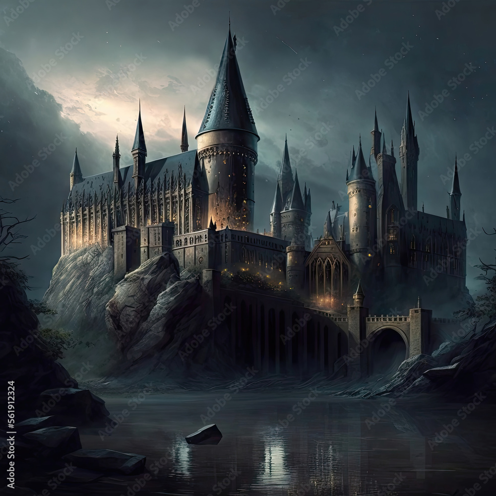 Ilustrace „Hogwarts Castle in line. An image in form of a wizarding ...