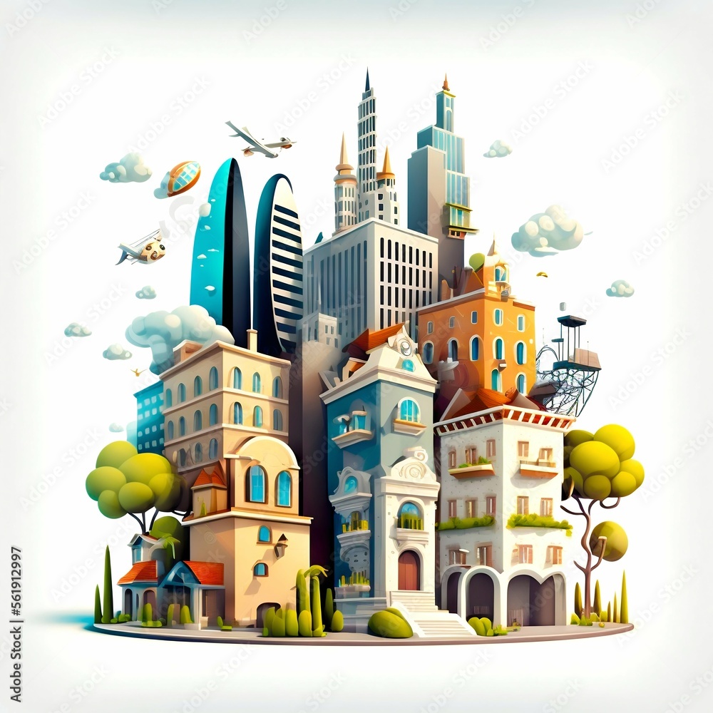 Cartoon smart city metropolice isolated on white background Stock ...