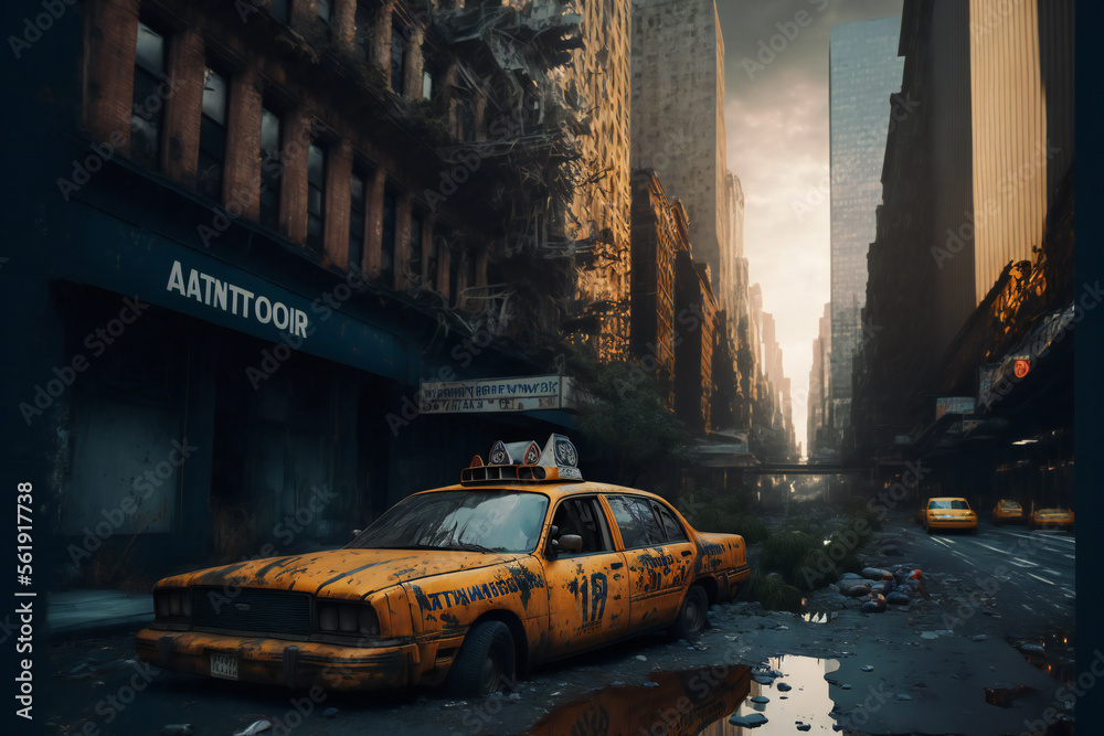 Abandoned New York City in the future. Empty roads and a dystopian ...