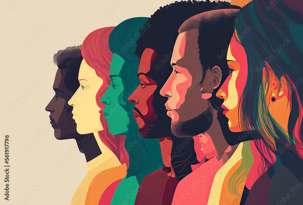 Side profile of a diverse group of people. Generative ai Stock ...