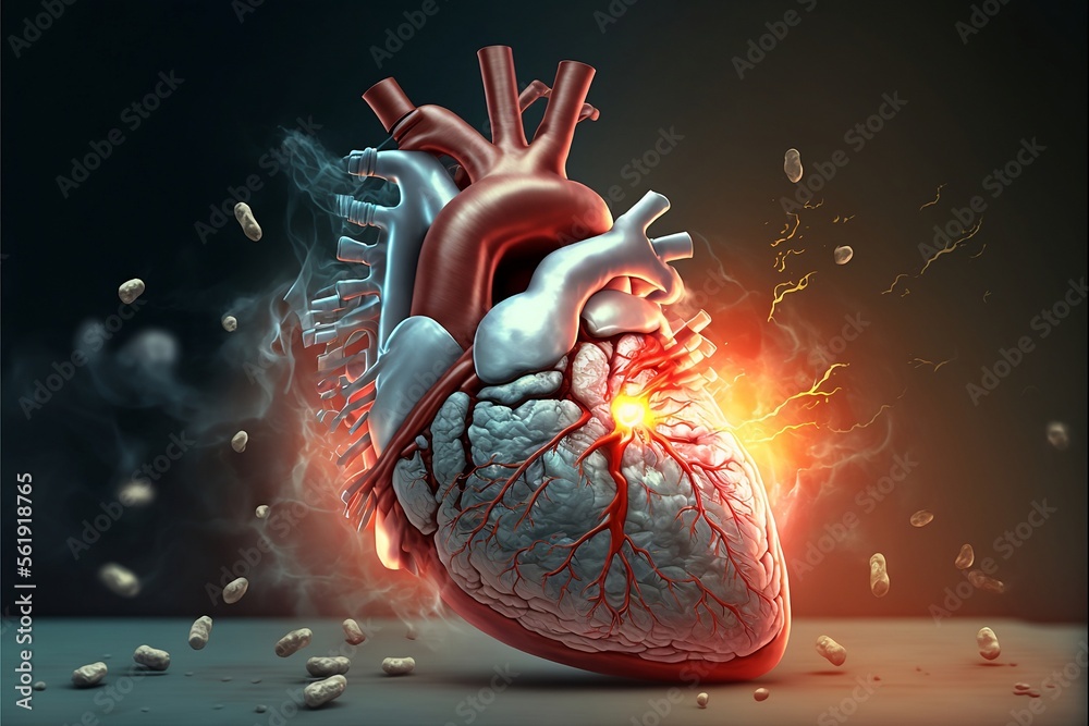 Heart attack concept, 3D human heart representation. Ai Generative ...