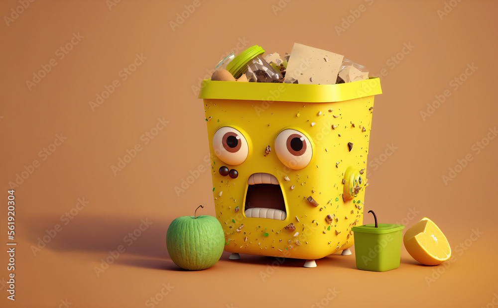 Yellow recycling garbage can for plastic and metal containers, with an ...