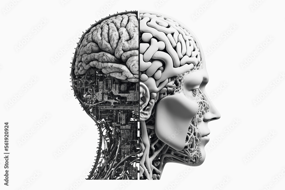 artificial intelligence metaverse human brain concept, hybrid cyborg ...