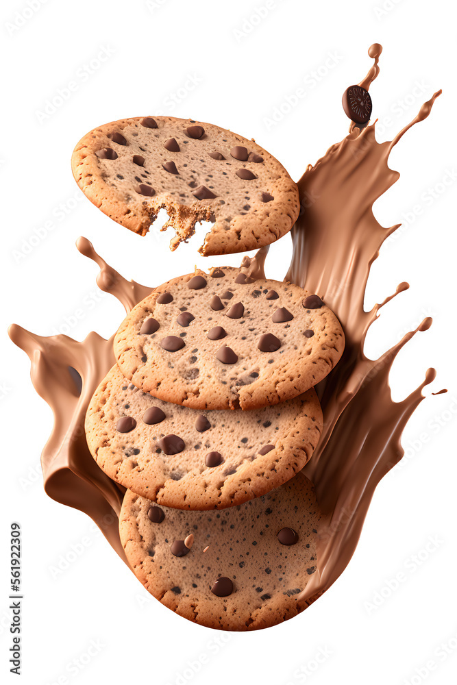 Chocolate chip cookies splashing everything. Splashing into hot cocoa ...