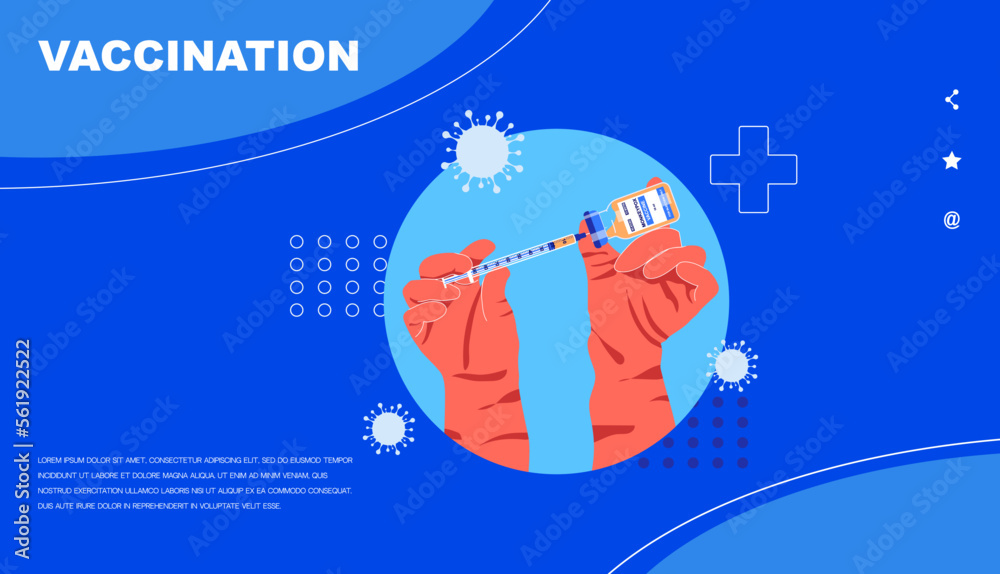 Medical illustration of vaccination with vaccine, injection and ...