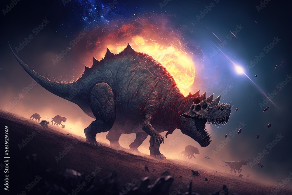 When the meteor hit Earth, it wiped out the dinosaurs. Generative AI Stock Illustration | Adobe ...