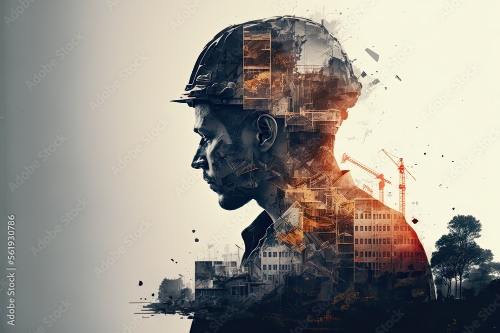 Generative AI illustration of a building engineering thinking and ...