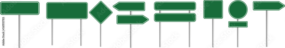 Set of Road green traffic sign board. Group Blank board with place for ...