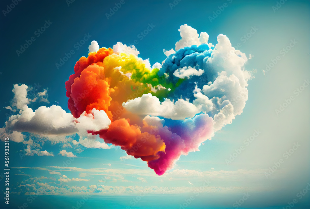 abstract background with heart in rainbow colors, rainbow exlplosion of ...