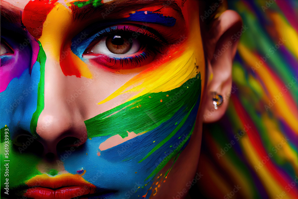 Guy with rainbow colored face, close up, lgbt pride concept Stock ...