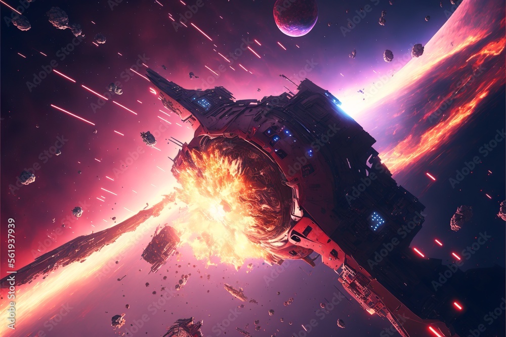 Ultimately gigantic megastructure in vivid red color around a ...