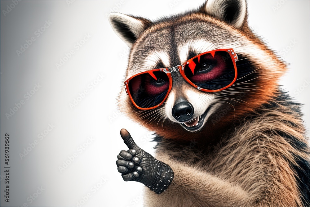 a raccoon wearing red sunglasses and giving a thumbs up sign with his ...