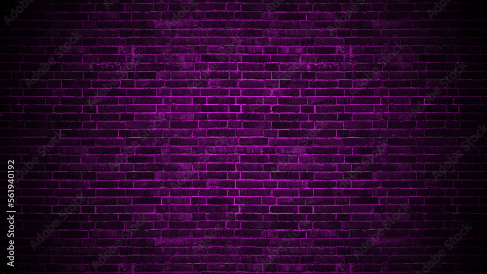 4k brick wall purple background, blank template for design, spot light ...