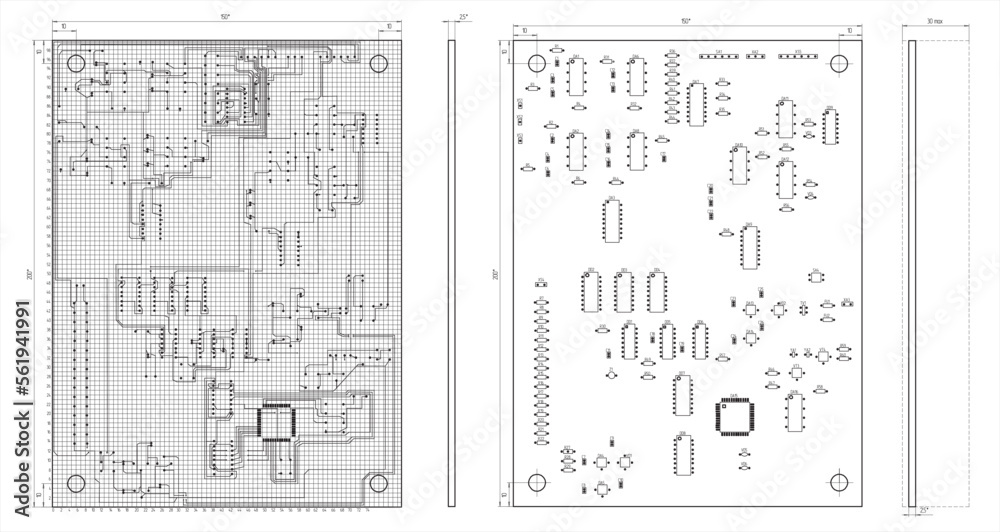 Tracing of conductors and assembly drawing of the printed circuit board ...
