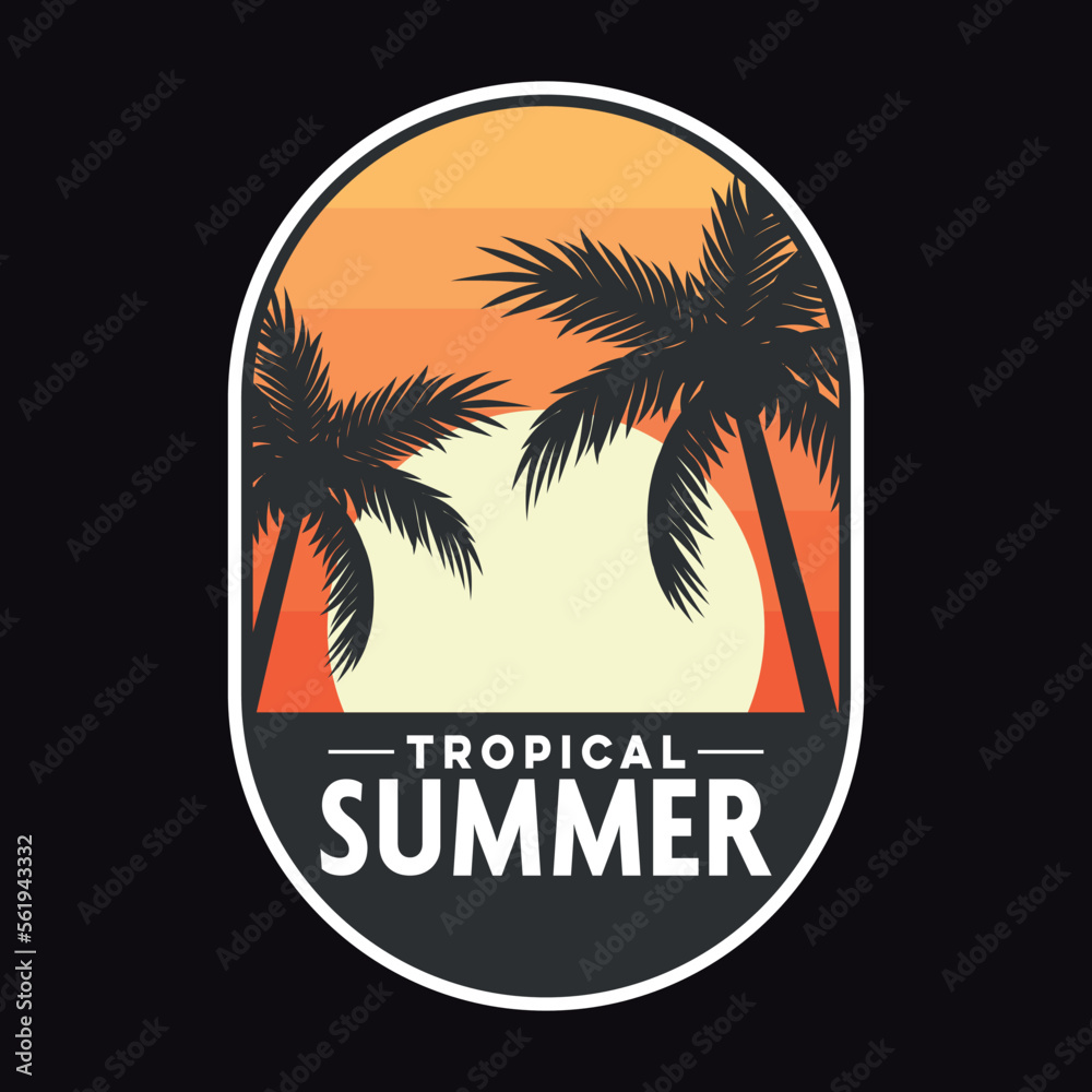 Summer Surfing Sunset Beach Emblem Patch Logo Poster Label Vector ...