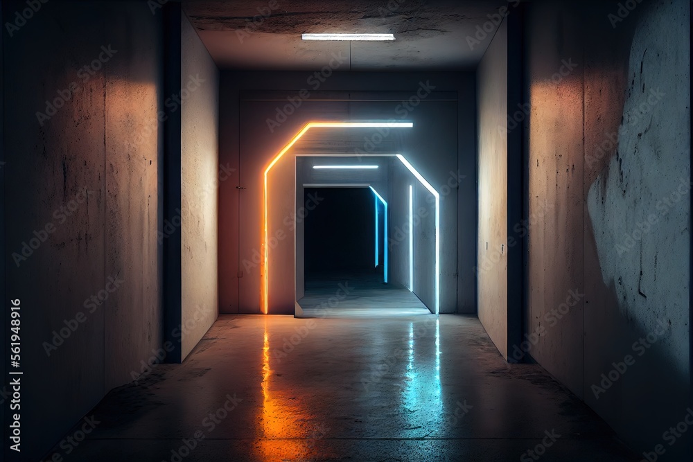 Neon Laser White Lights Hangar Garage Studio Rough Concrete Cement ...