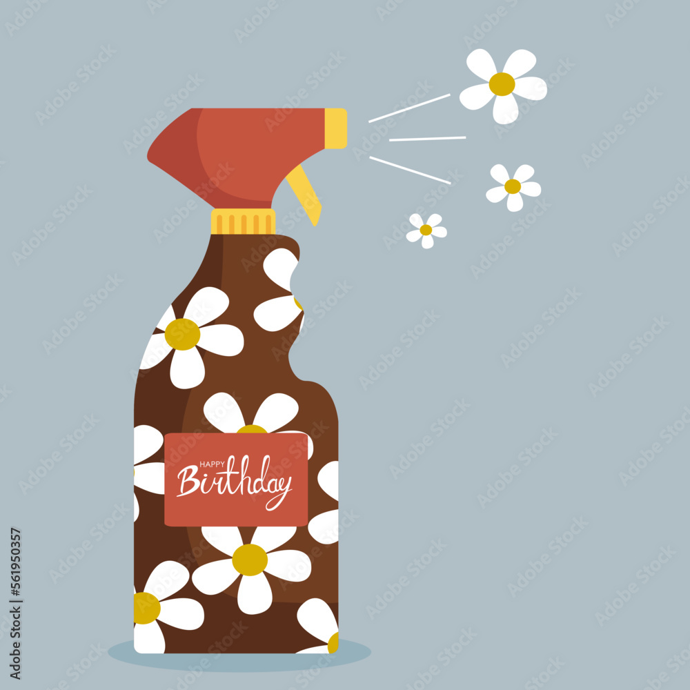Happy Birthday Card with Daisy Spray Bottle Stock Vector | Adobe Stock