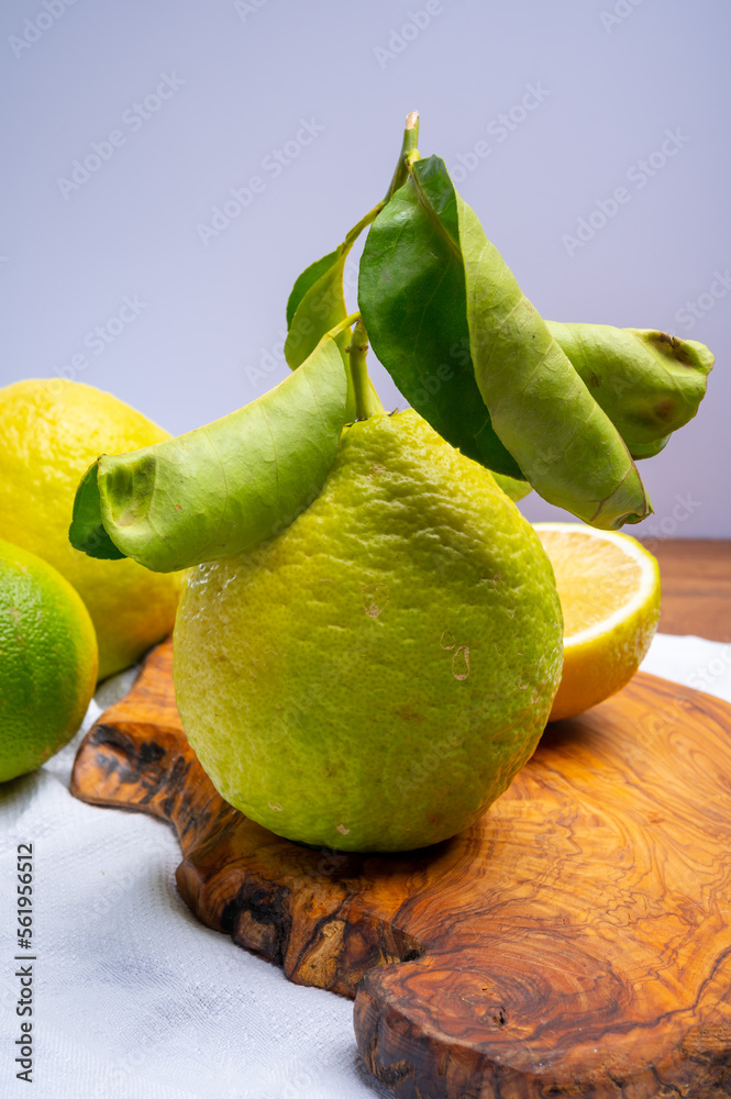 Variety of citrus fruits, bergamot and lemon citron cedrate or Citrus ...