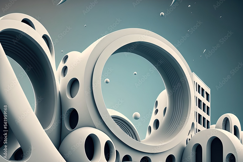 Abstract futuristic building design circular background with ...
