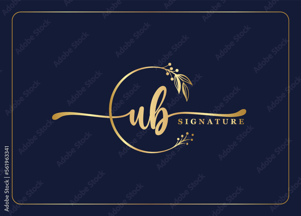 luxury gold signature initial UB logo design isolated leaf and flower ...