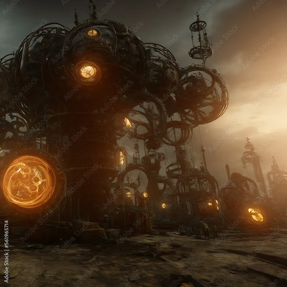 Generative AI : Illustration of steampunk abandoned Fusion Reactor ...