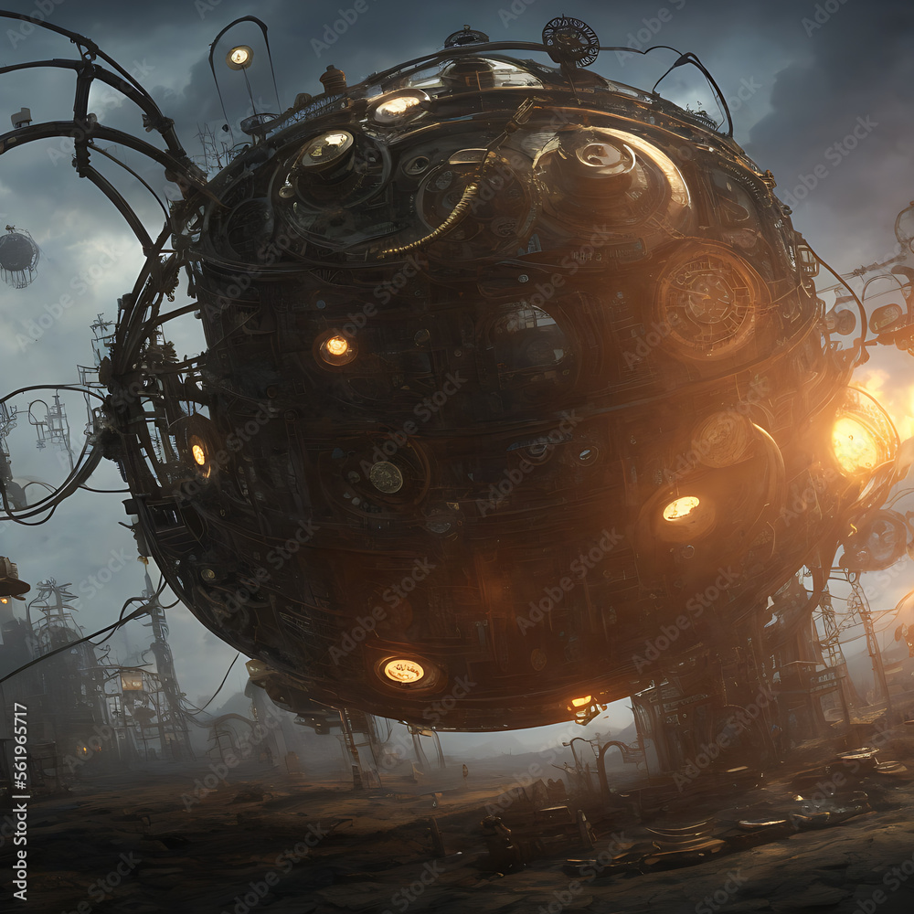 Generative AI : Illustration of steampunk abandoned Fusion Reactor ...