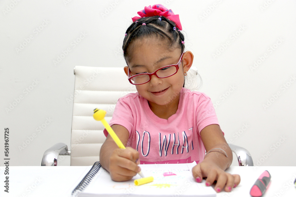 4-year-old brunette Latina girl with autism spectrum disorder ASD like ...