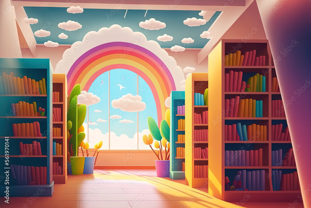 Blur library kindergarten school background with colorful color ...
