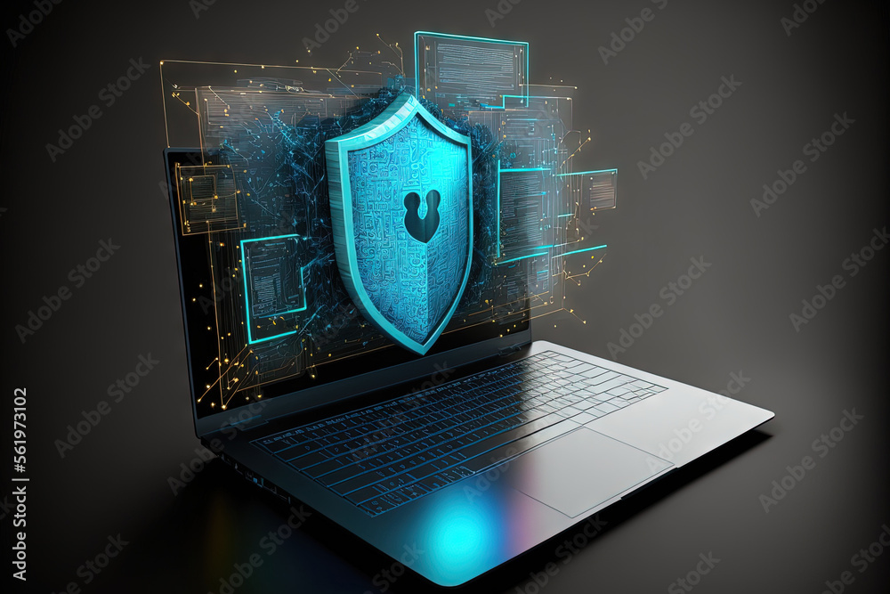 Computer on a laptop with the concepts of data protection, cyber ...