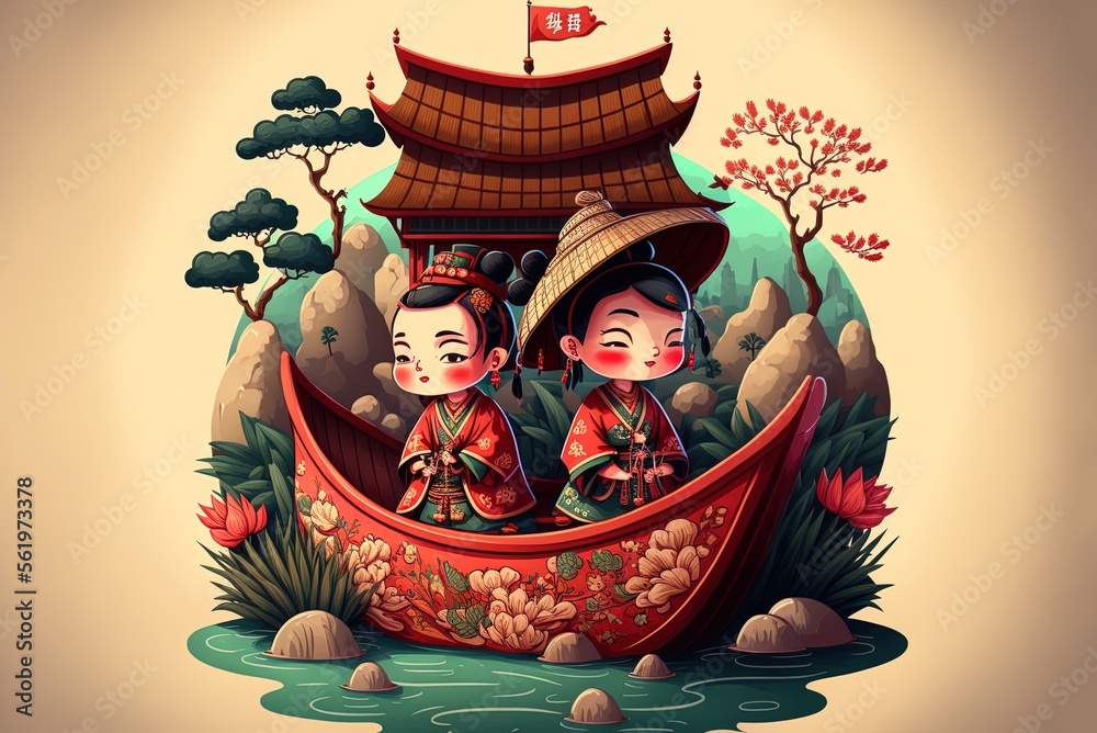 cartoon depiction of traditional Chinese culture Generative AI Stock ...