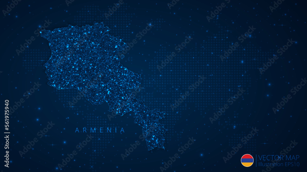 Map of Armenia modern design with polygonal shapes on dark blue ...