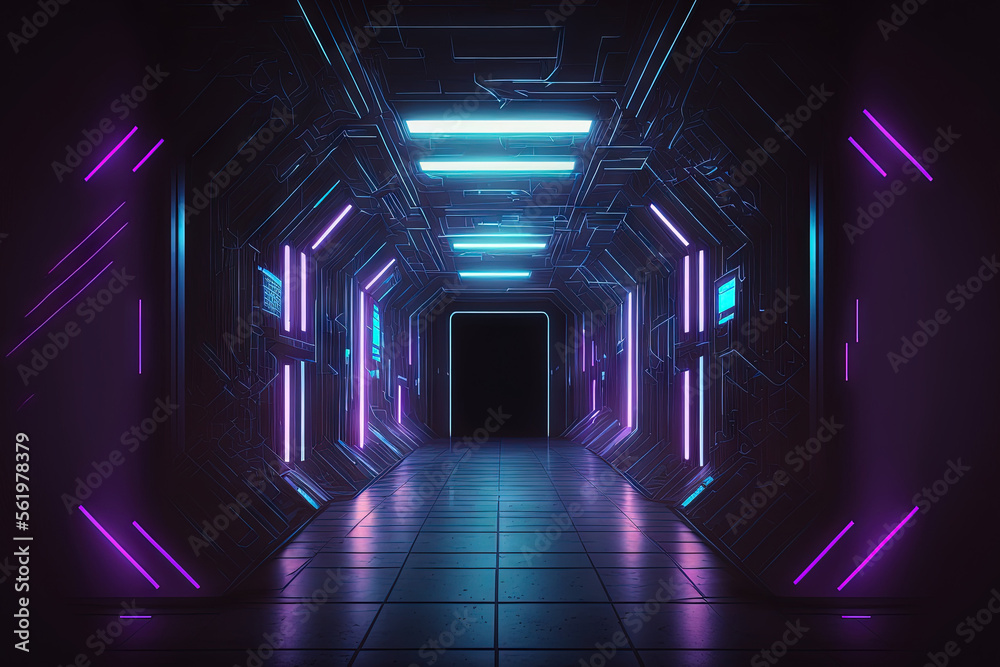 Rectangle Laser Blue Purple Glowing Sci Fi Neon Frame Concrete ...