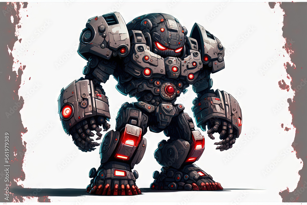 War machine with red eyes against isolated white background. Generative ...