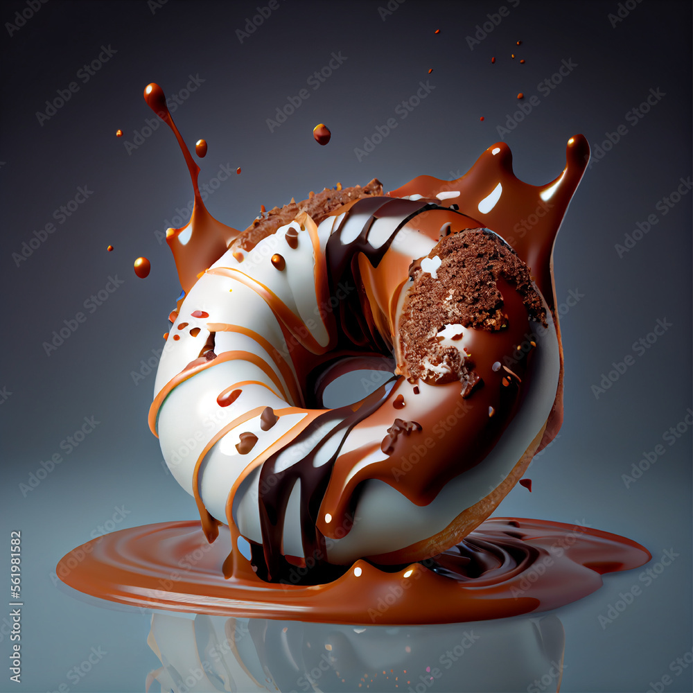 Delicious chocolate donuts with the explosion of chocolate isolated on ...