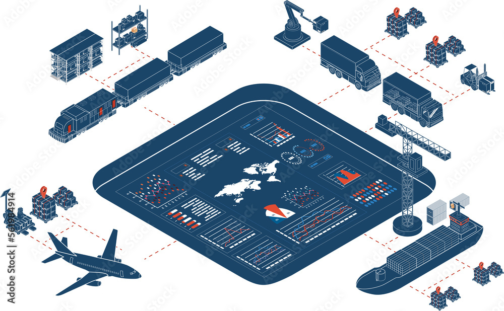 3D isometric Global logistics network concept with Transportation ... 3D isometric Global logistics network concept with Transportation ...