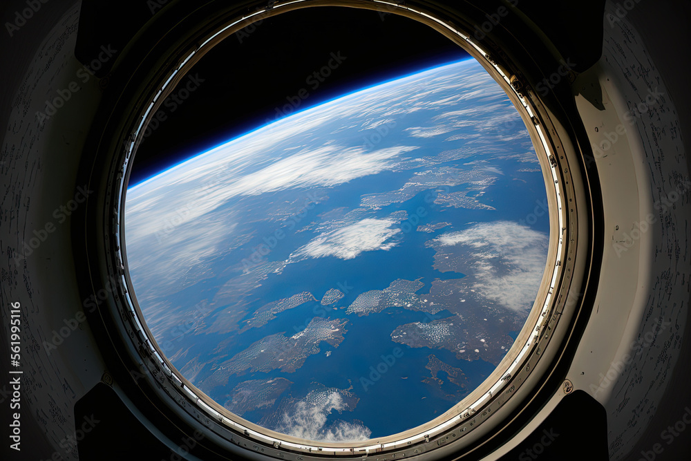 Earth seen from a window from a space station, with parts of this image provided by NASA ...