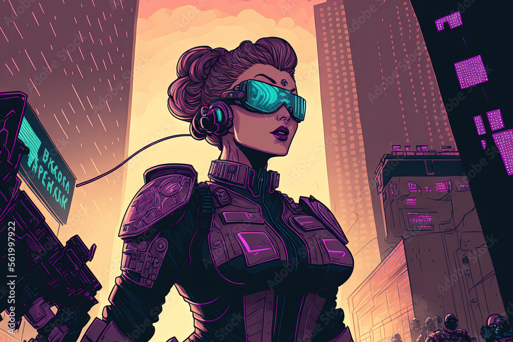 An illustration of a science fiction female law enforcement officer ...