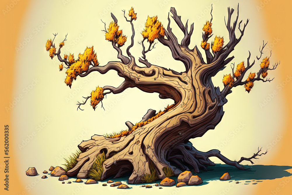 an ancient, sawn down apricot branch. An old tree's trunk in part, with ...