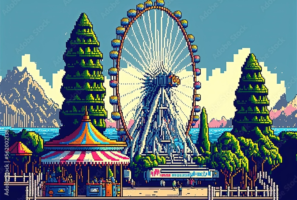 Pixel art amusement park, background in retro style for 8 bit game, Generative AI Stock ...