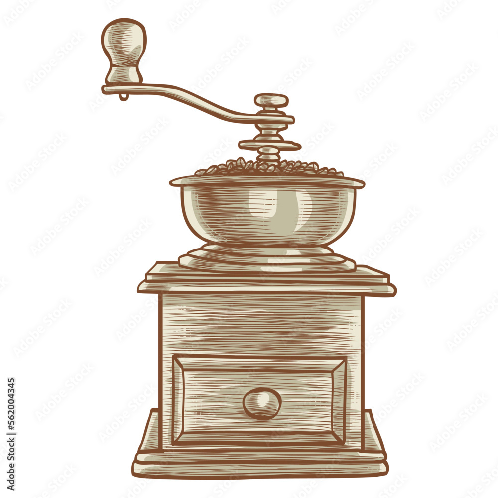 Coffee Grinder Hand Drawn Drawing Vintage. Coffee Shop Logo Design ...