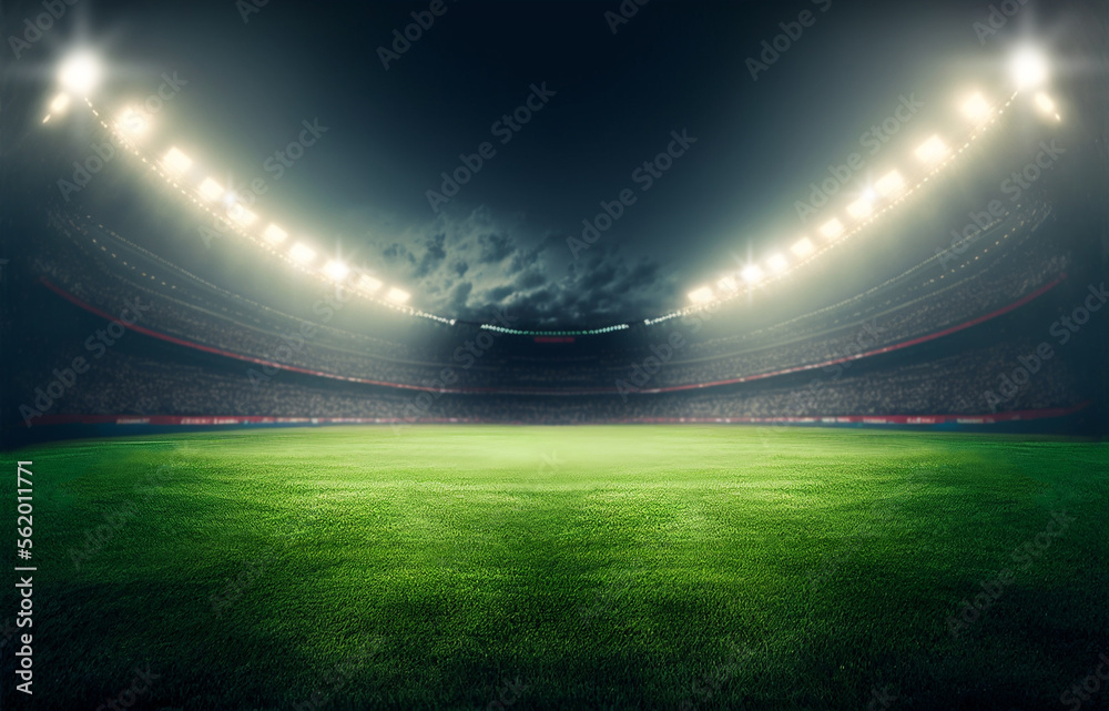 Large football stadium with lights at night. Stock Illustration | Adobe ...