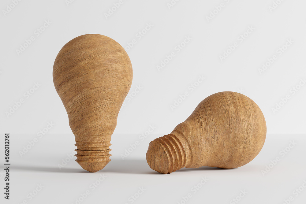 Idea Wood light bulb on white background 3D Rendering Stock ...