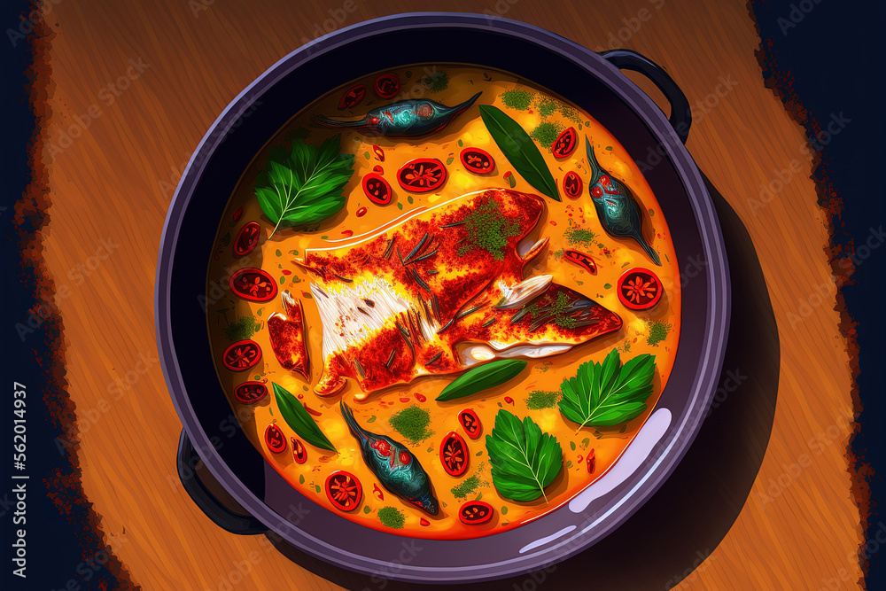 View from the top of a hot, sour, and spicy king fish stew in Kerala ...